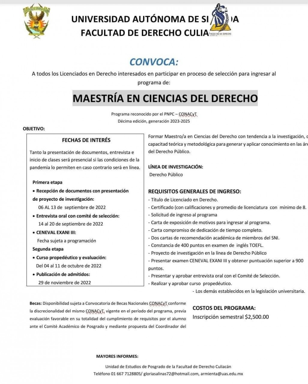 Convoca la UAS a cursar la décima edición de la Maestría en Ciencias ...